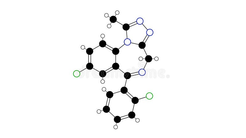 Triazolam Molecule, Structural Chemical Formula, Ball-and-stick Model ...