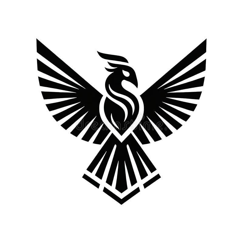 Tribal Black Phoenix Silhouette Design with Open Wings Stock ...