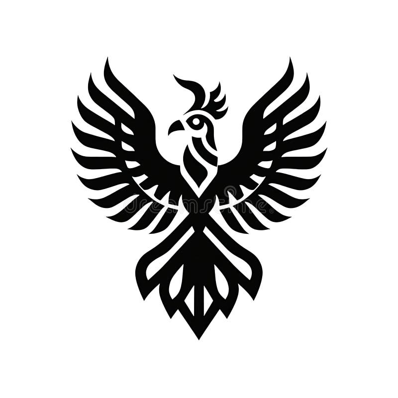 Tribal Black Phoenix Silhouette Design with Open Wings Stock ...