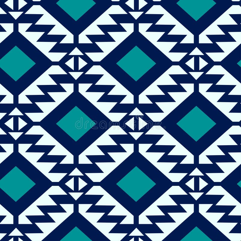 Tribal Blue and Turquoise Geometric Seamless Pattern Stock Vector - Illustration of mexican ...
