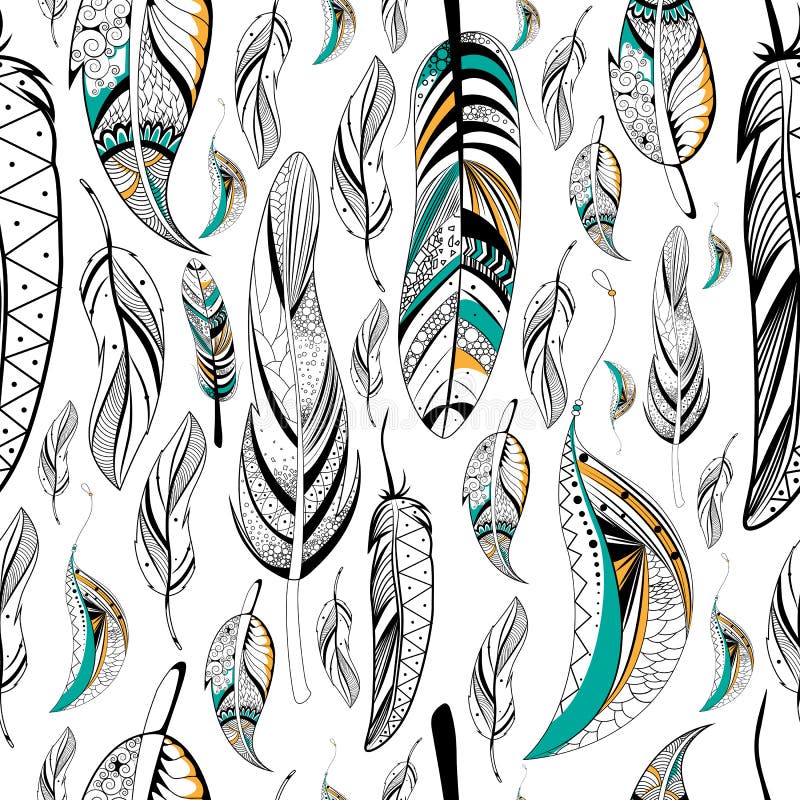 Tribal Boho Style Feather Seamless Pattern Stock Vector - Illustration ...