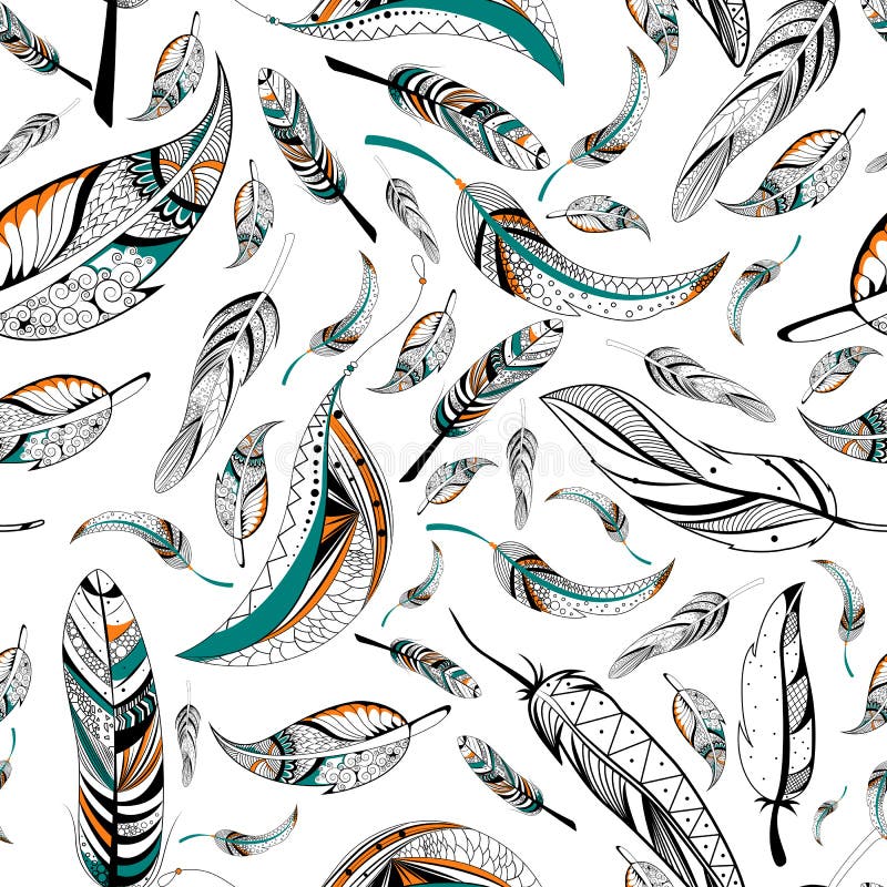 Tribal Boho Style Feather Seamless Pattern Stock Vector - Illustration ...