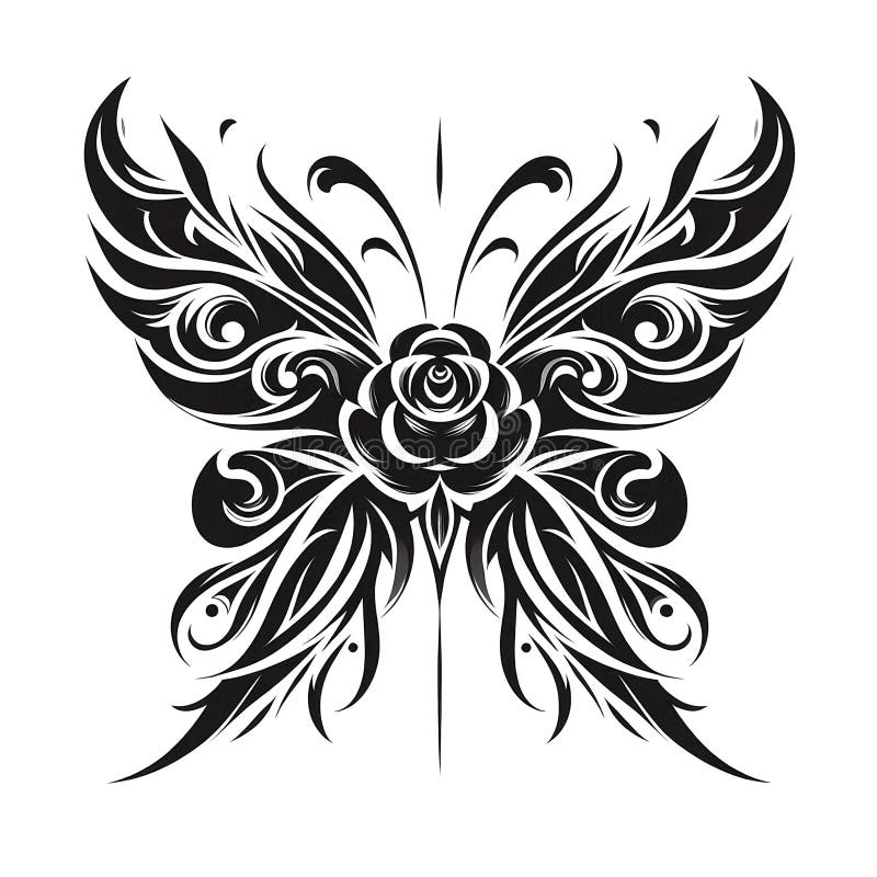 Tribal Butterfly Design with Rose Motif Stock Illustration ...
