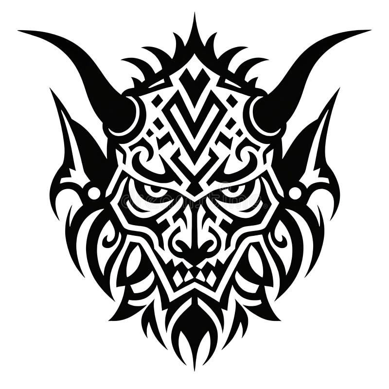 Tribal Devil Head with Black and White Ornamental Design Stock ...