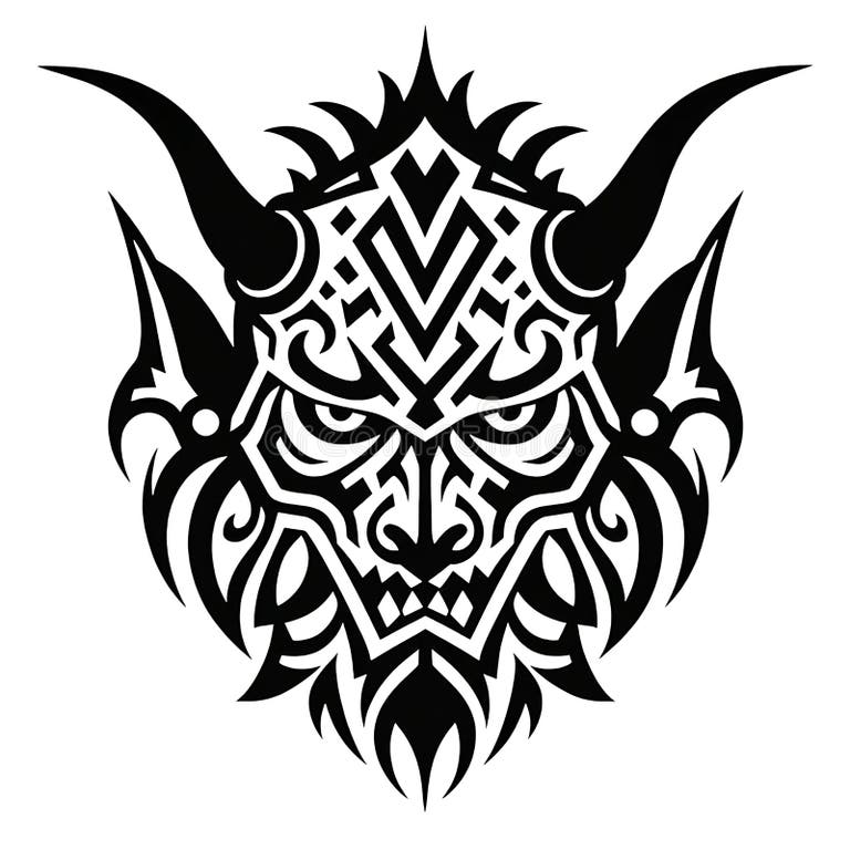 Tribal Devil Head with Black and White Ornamental Design Stock Illustration - Illustration of ...