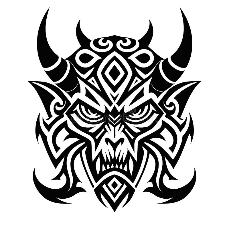 Tribal Devil Head with Black and White Ornamental Design Stock ...