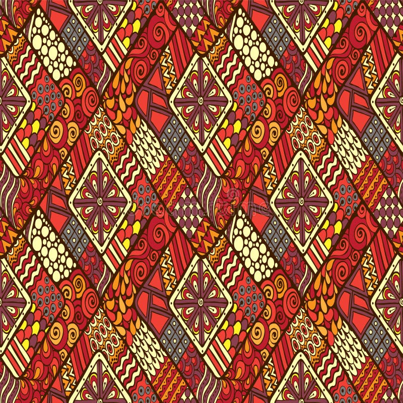 Tribal Doddle Rhombus Seamless Background. Stock Vector - Illustration ...