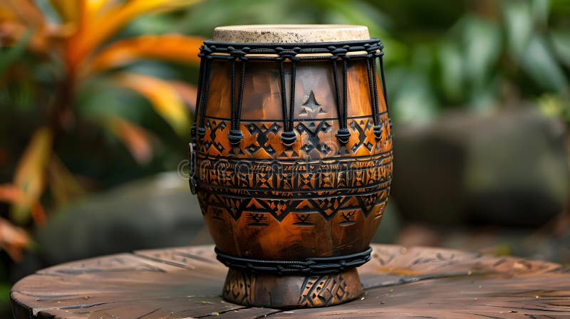 Tribal Drum with Polynesian Patterns Against Nature Background. Concept ...
