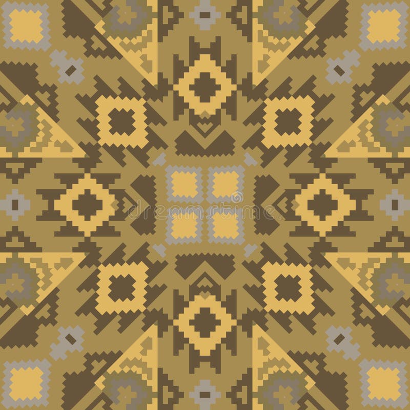 Tribal Ethnic Pixel Seamless Pattern. Aztec Style Squares Pixel ...