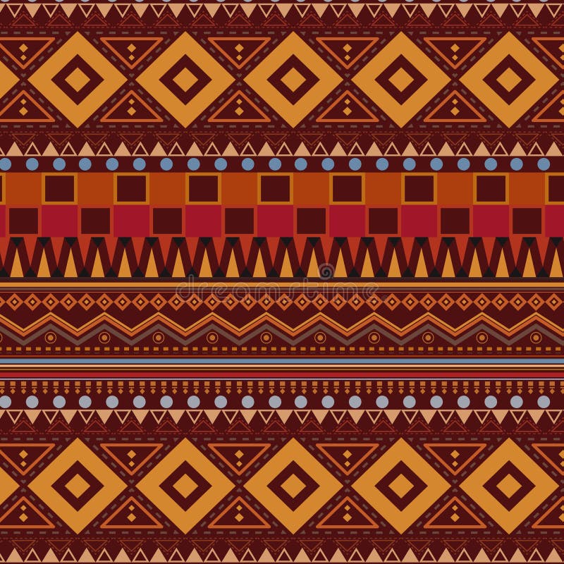 Tribal Ethnic Seamless Pattern On Brown Background Stock Vector - Image ...