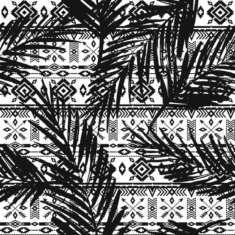 Tribal Ethnic Seamless Pattern with Geometric Elements and Palm Leaves ...
