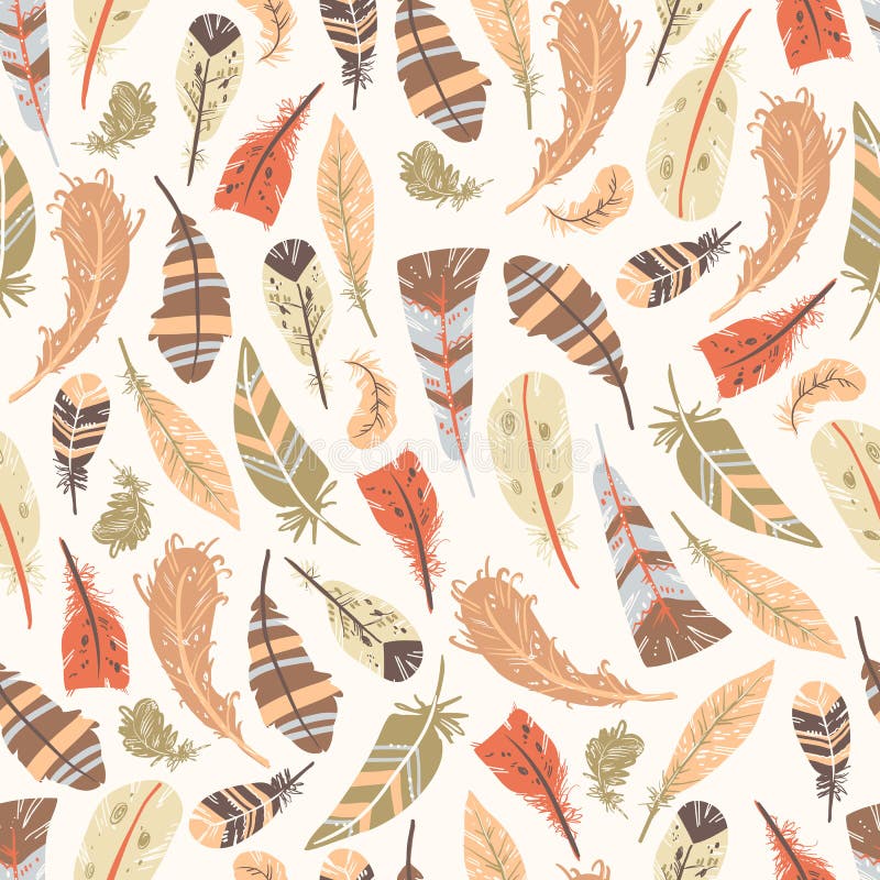 Tribal Feathers Vector Seamless Pattern Stock Vector - Illustration of ...