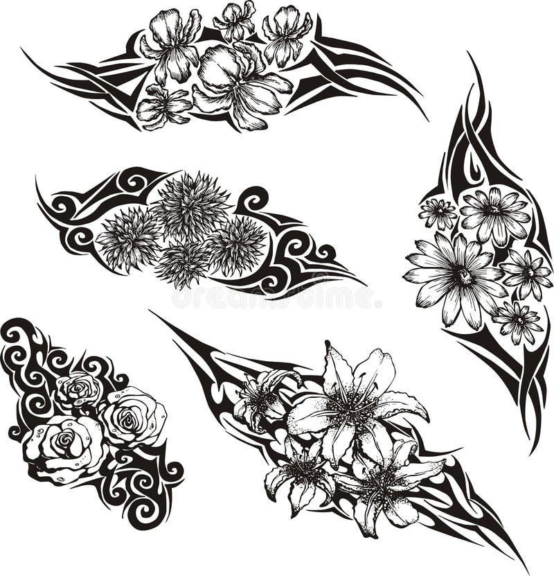 Tribal Flower Tattoos stock vector. Illustration of decoration - 25388636