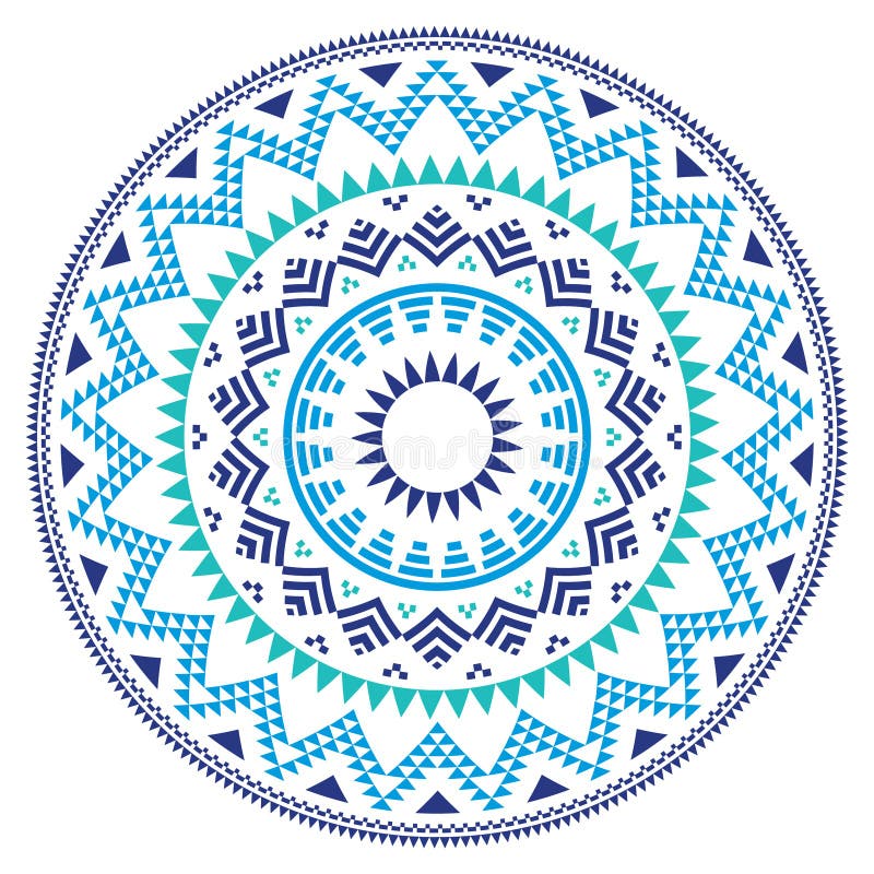 Tribal Folk Aztec Geometric Pattern in Circle - Blue, Navy and ...