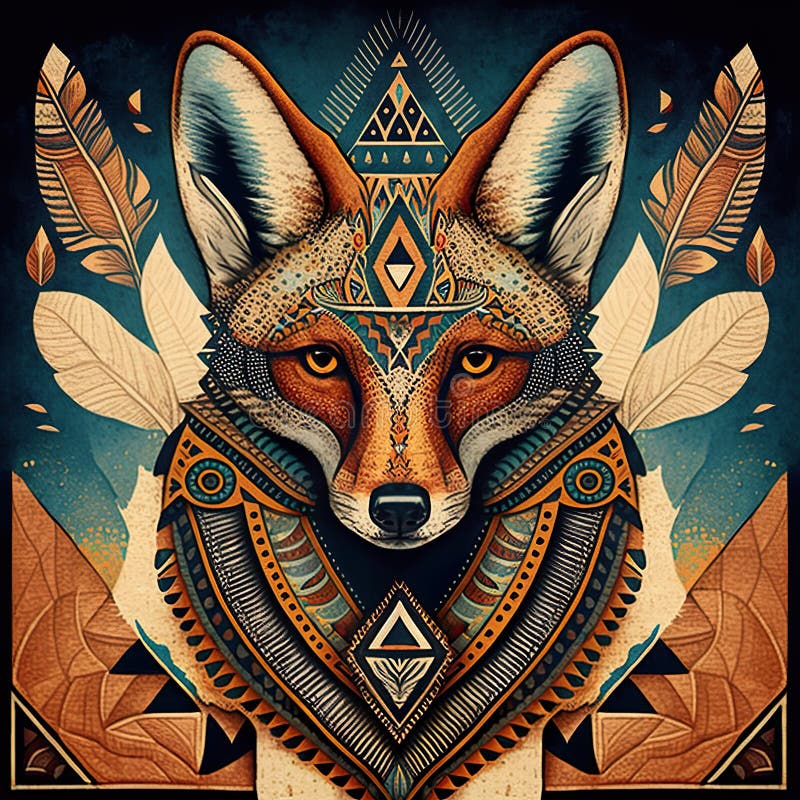 Tribal Fox with Feathers. Ethnic Fox Illustration. Generative AI Stock ...