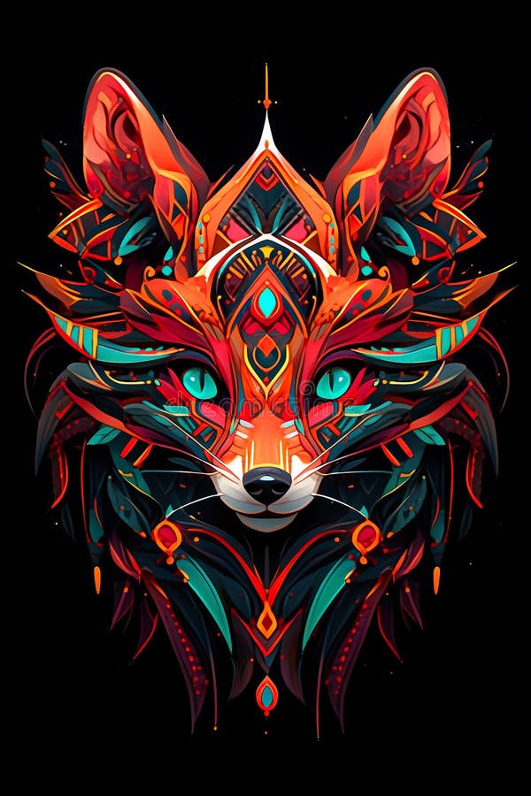 Tribal Fox with Feathers. Ethnic Fox Illustration. Generative AI Stock ...