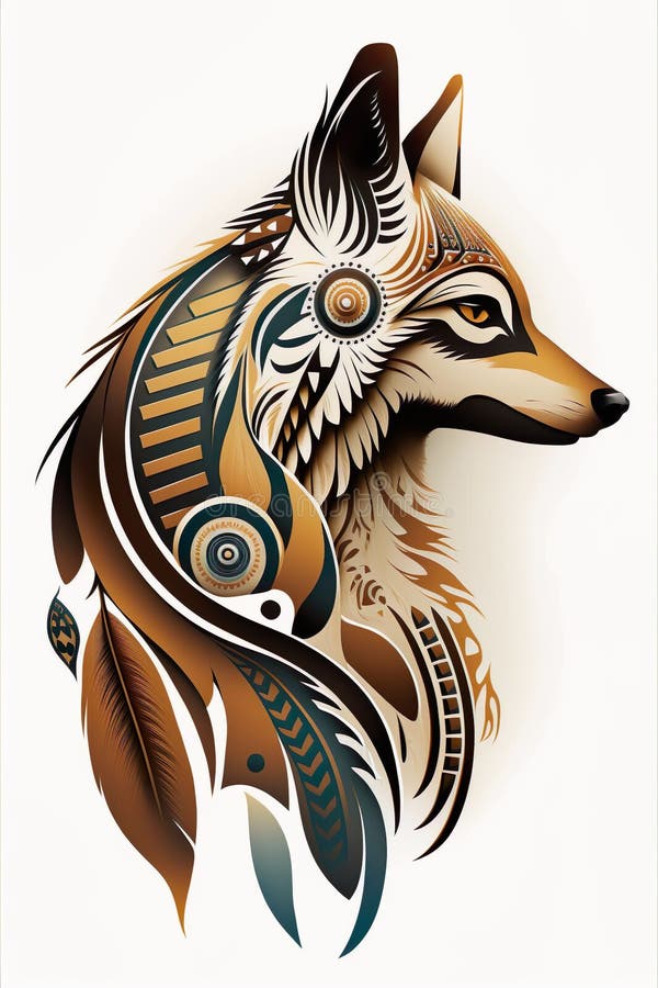 Tribal Fox with Red and Blue Feathers. Ethnic Fox Illustration Stock ...