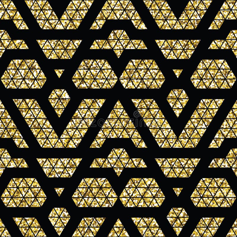 Tribal Glitter Golden Seamless Pattern. Stock Vector - Illustration of ...