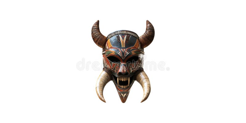 Tribal Horned Mask with Intricate Patterns Isolated on Transparent ...