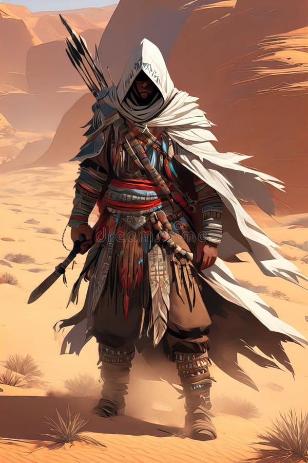 Tribal Hunter Standing in Desert Stock Illustration - Illustration of ...