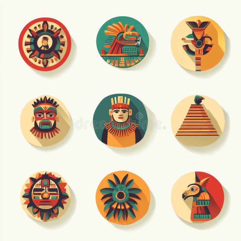 Tribal Indian Icons Set. Flat Design Stock Illustration - Illustration ...