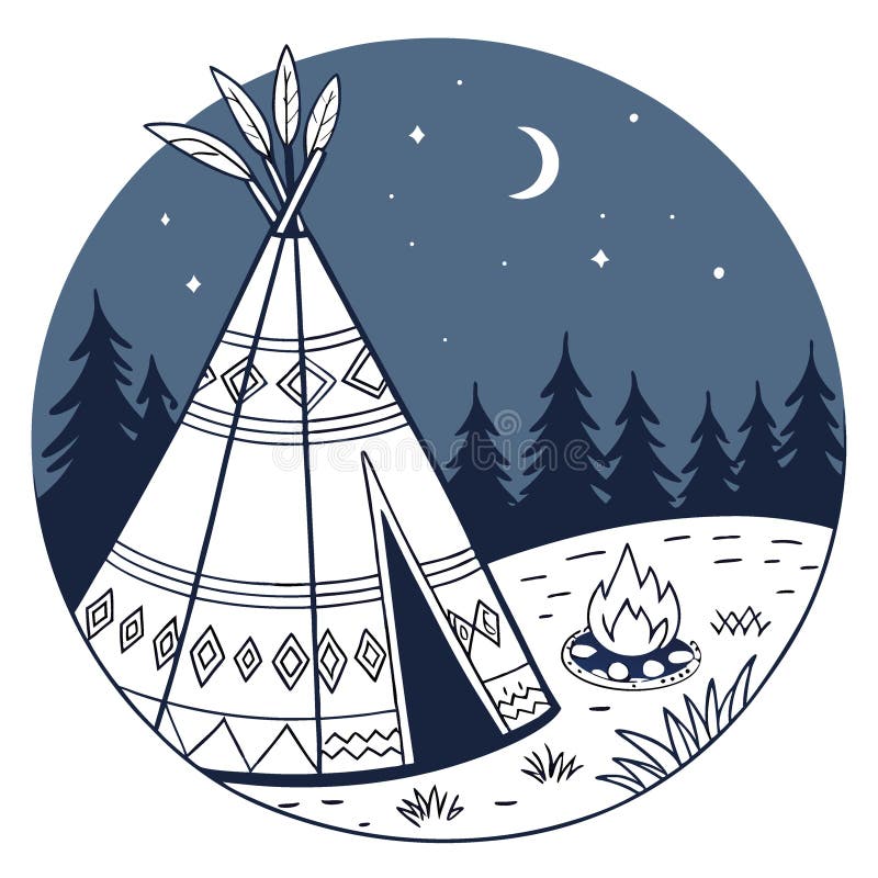 Tribal Indian Teepee at Night with Starry Sky. Native American Indian ...