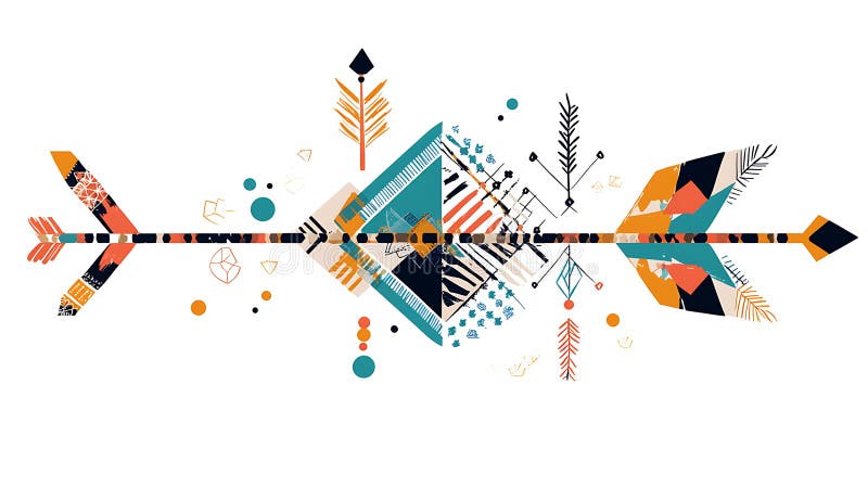 Tribal Inspired Hand Drawn Boho Arrow with Geometric Patterns and ...