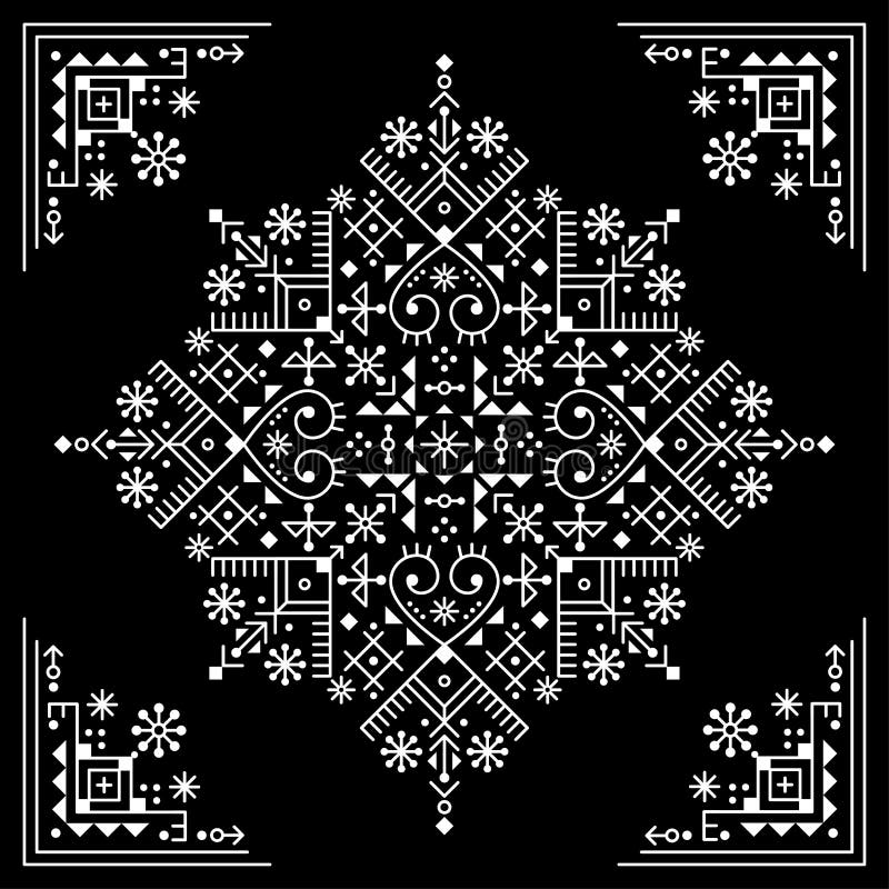 Tribal or Neotribal Line Art Vector Mandala Pattern with Corners ...