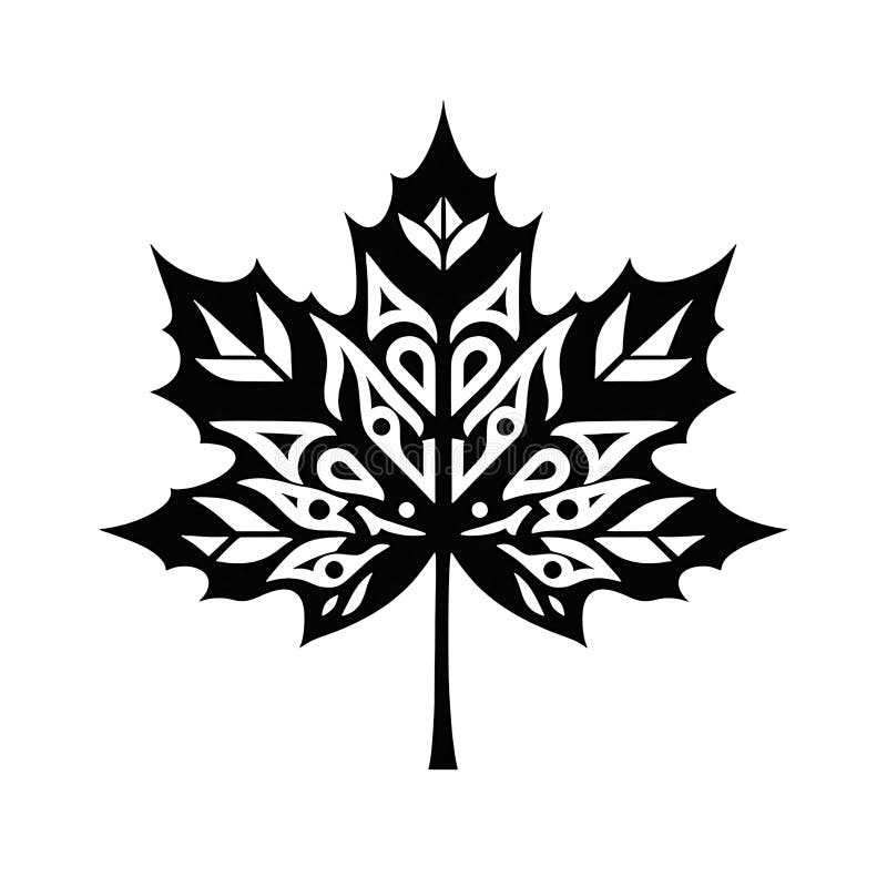 Tribal Maple Leaf Design – Black and White Ornamental Illustration ...