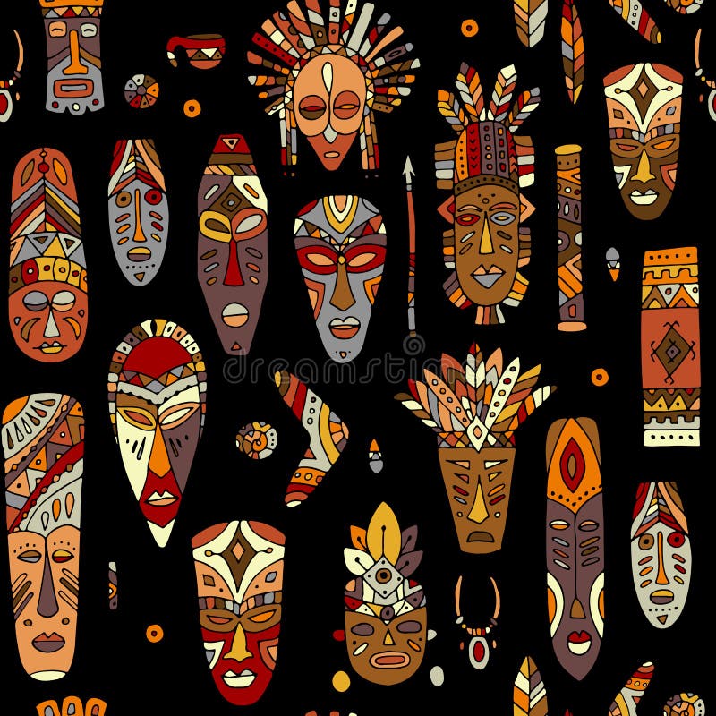 Tribal Mask Ethnic, Seamless Pattern, Sketch for Your Design Stock ...