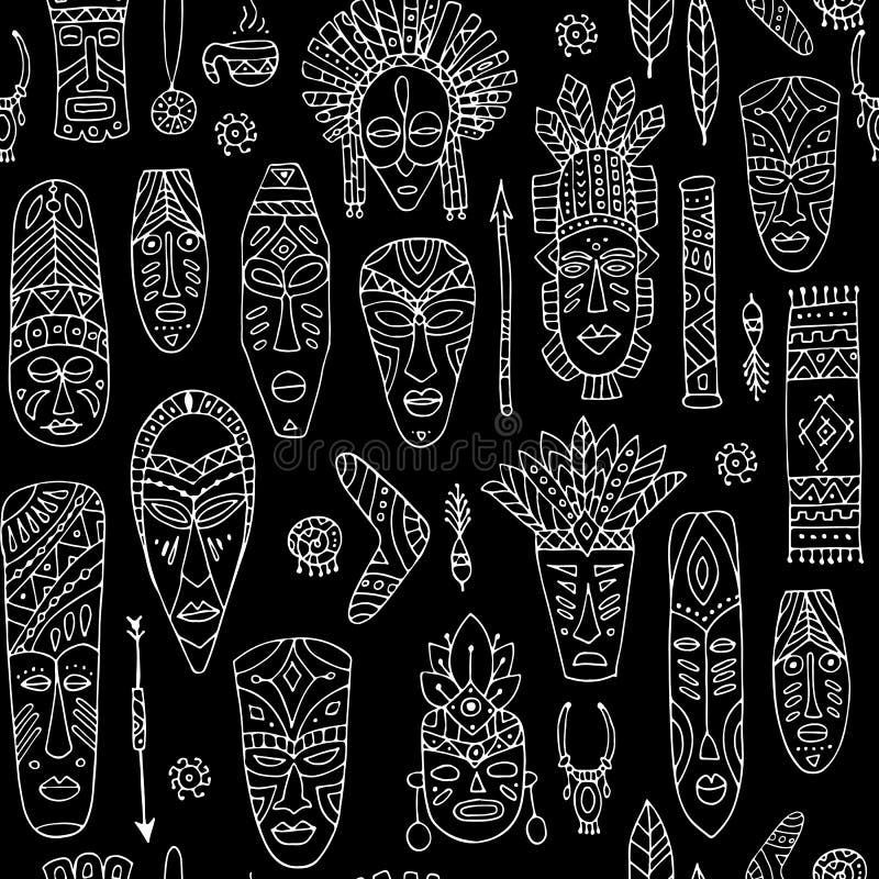 Tribal Mask Ethnic, Seamless Pattern, Sketch For Your Design Stock ...