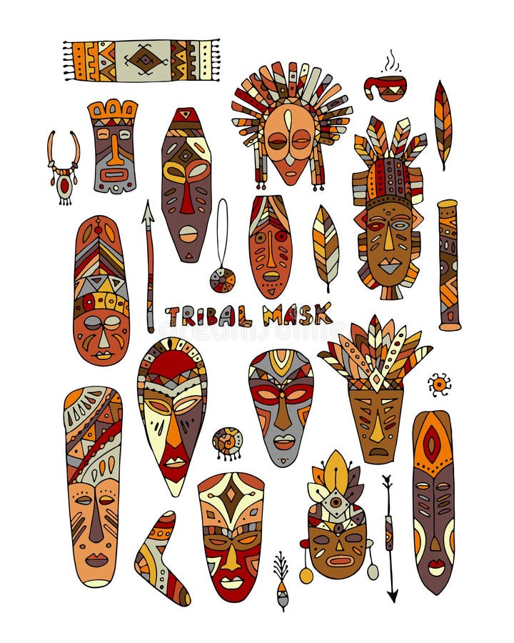 Tribal Mask Ethnic, Sketch for Your Design Stock Vector - Illustration ...