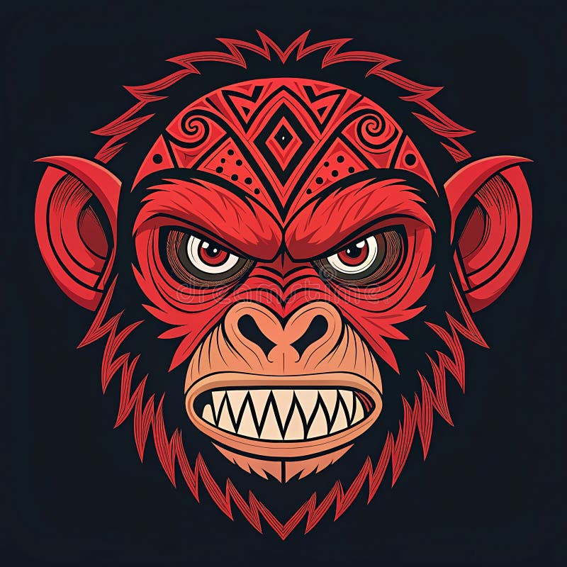 Tribal Red Angry Monkey Head Illustration Stock Image - Image of ...