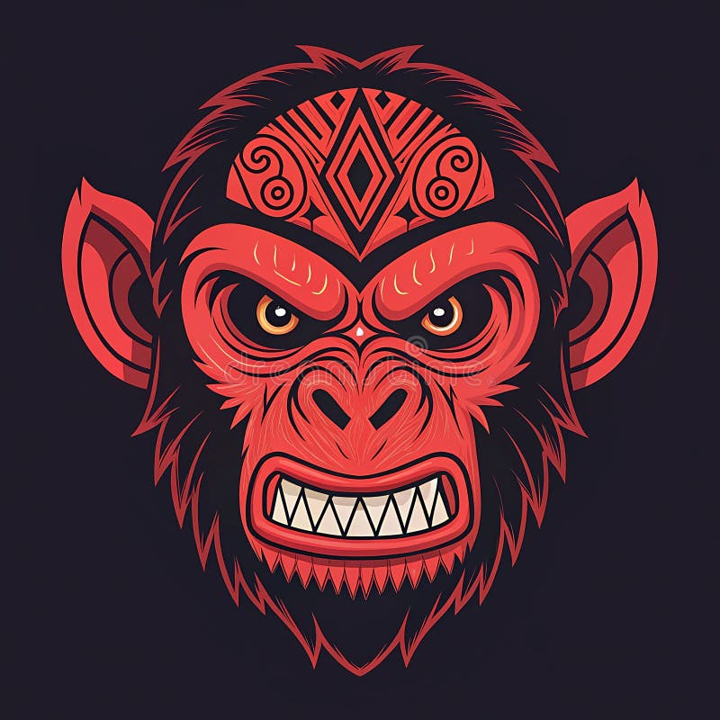 Tribal Red Angry Monkey Head Illustration Stock Photo - Image of danger ...