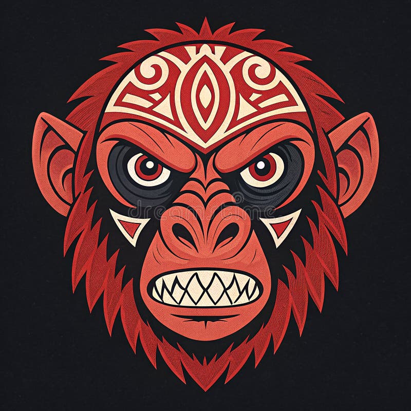 Tribal Red Angry Monkey Head Illustration Stock Image - Image of design ...