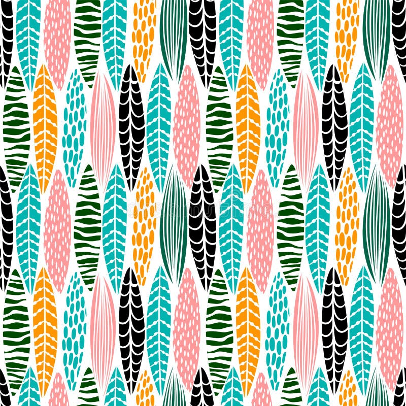Tribal Seamless Pattern with Abstract Leaves. Hand Draw Texture Stock ...