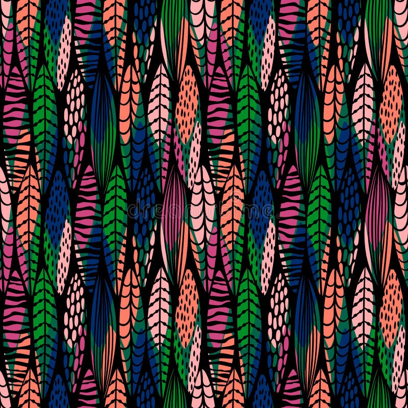 Tribal Seamless Pattern With Abstract Leaves. Stock Vector ...