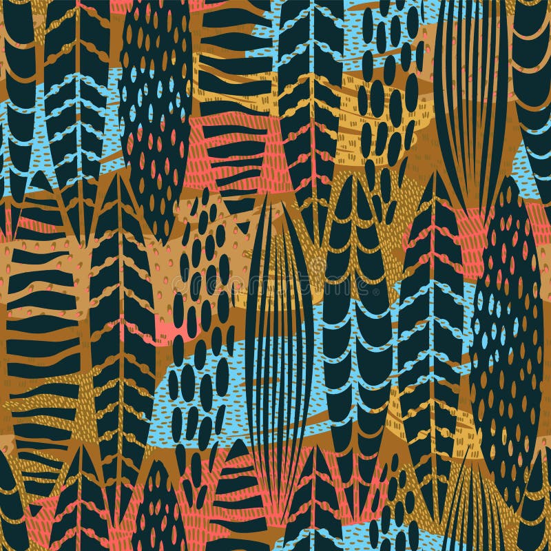 Tribal Seamless Pattern with Abstract Leaves. Hand Draw Texture Stock ...