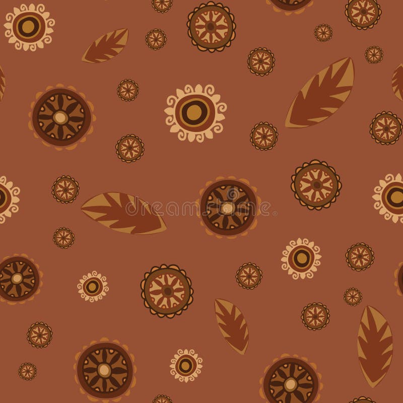 Tribal Style Flowers and Leaves Seamless Pattern with Hand Drawn ...