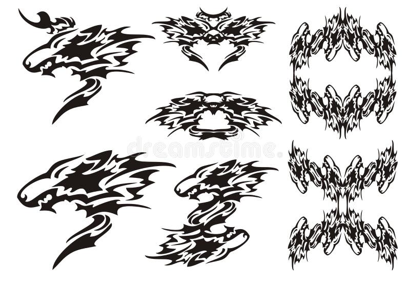 Tribal Wolf Symbols Tattoos and Wolves Frames Stock Vector ...