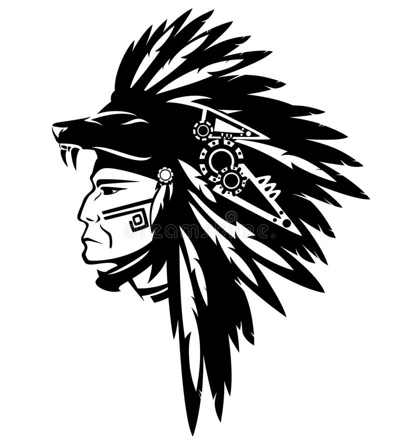 Tribe Chief Warrior Black and White Vector Stock Vector - Illustration ...
