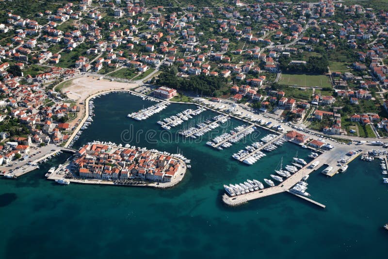 Tribunj Croatia stock image. Image of town, aerial, port - 7352167