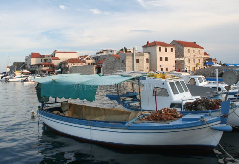 Tribunj village harbor stock photo. Image of dalmatia - 1390128