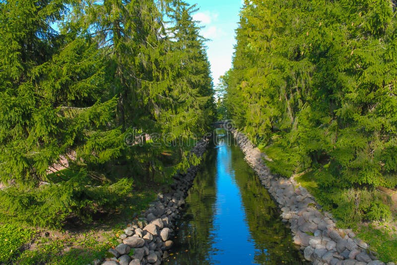 Tributary of the River in the Park Alley Stock Image - Image of house ...