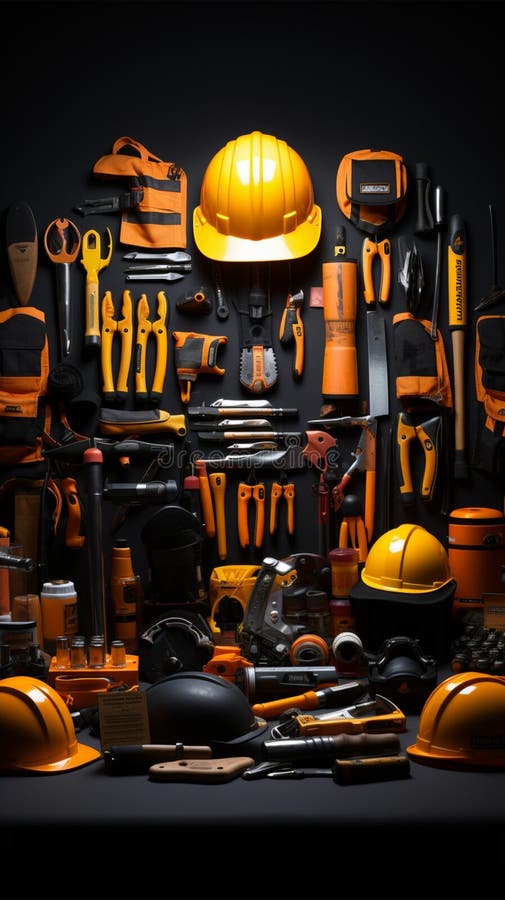 Tribute To Laborers Array of Construction Tools Showcased on Black ...