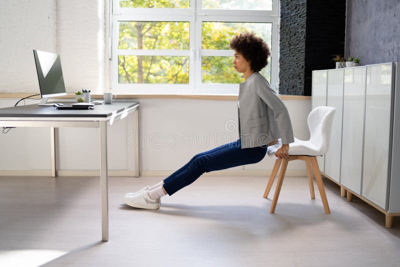 Triceps Dip Office Desk Chair Workout Stock Photo - Image of african ...