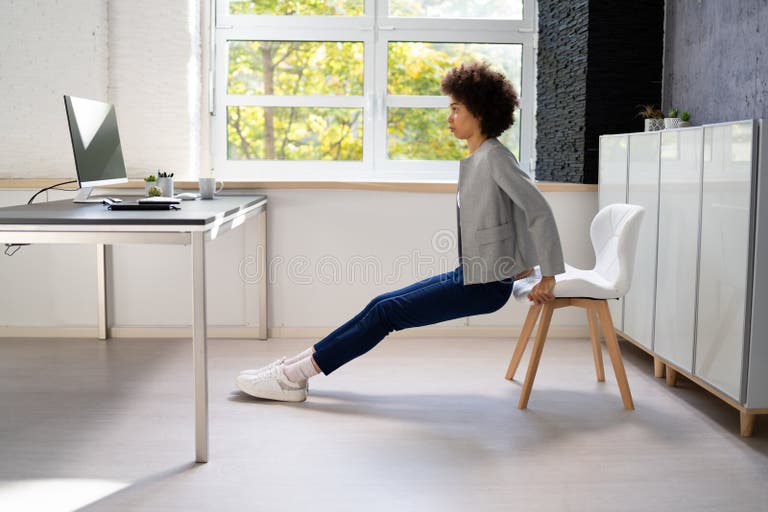 Triceps Dip Office Desk Chair Workout Stock Photo - Image of african ...