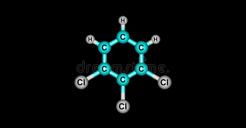 1,2,3-Trichlorobenzene Molecular Structure Isolated on Black Stock ...