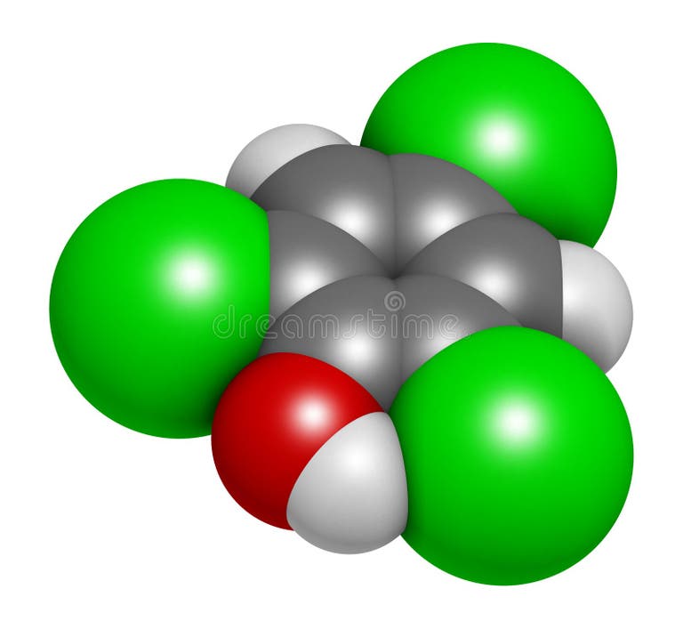 Trichlorophenol (TCP, 2,4,6-trichlorophenol) Molecule. 3D Rendering ...