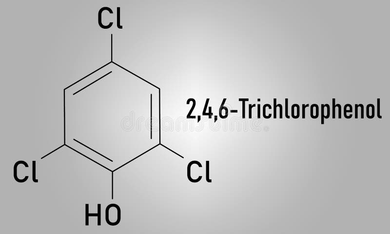 Trichlorophenol or TCP, 2,4,6-trichlorophenol Molecule. Skeletal ...